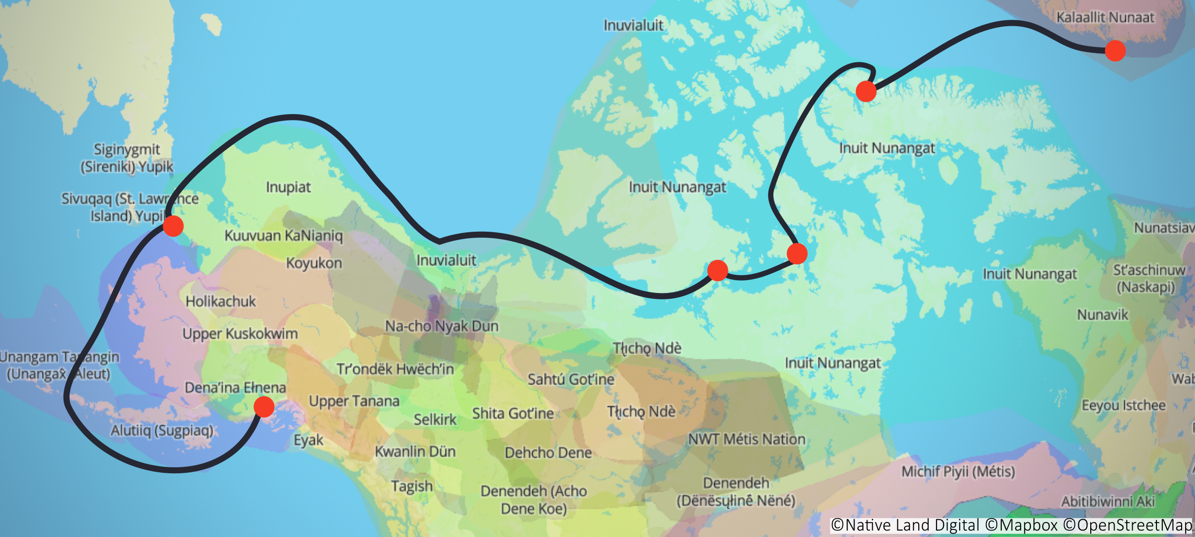 Map for the planned route through The Northwest Passage